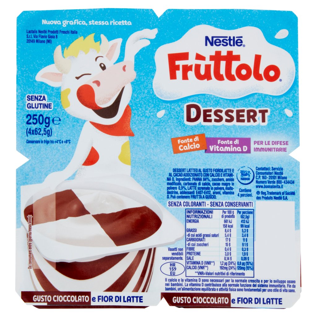 Fruttolo Nestlé Dessert Gusto Cioccolato e Fior di Latte 4 x 62,5 g ...
