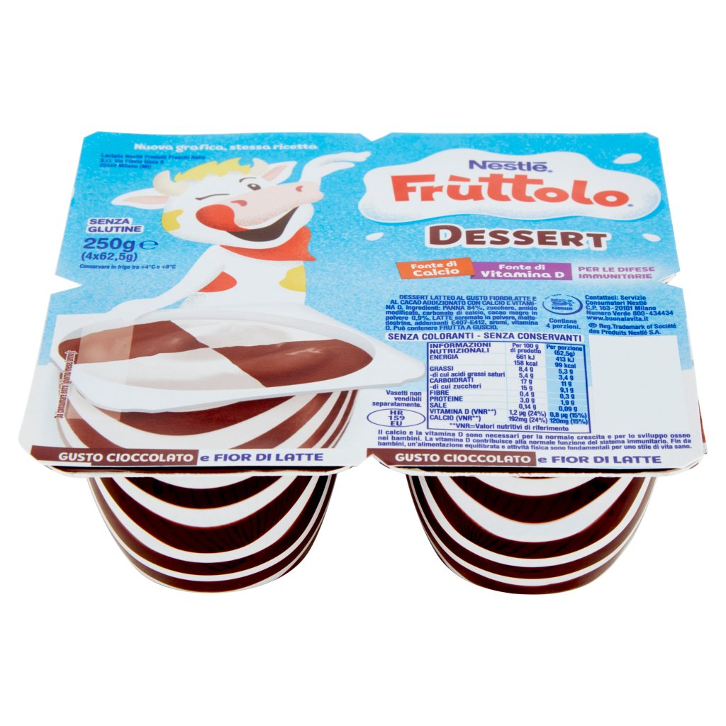 Fruttolo Nestlé Dessert Gusto Cioccolato e Fior di Latte 4 x 62,5 g ...