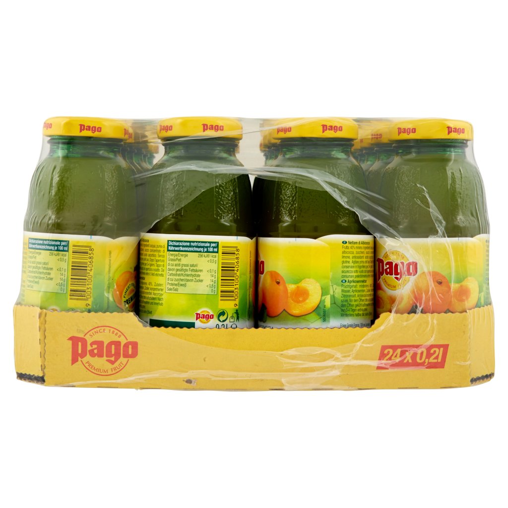 Pago Succo di Frutta, Albicocca Nettare, Bottiglia Vetro Monodose 20 Cl ...
