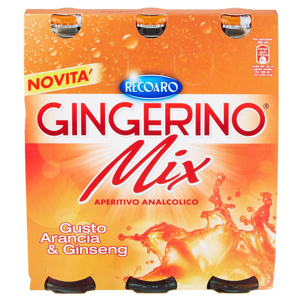 RECOARO GINGERINO MIX, Aperitivo Analcolico Gusto Arancia & Ginseng ...