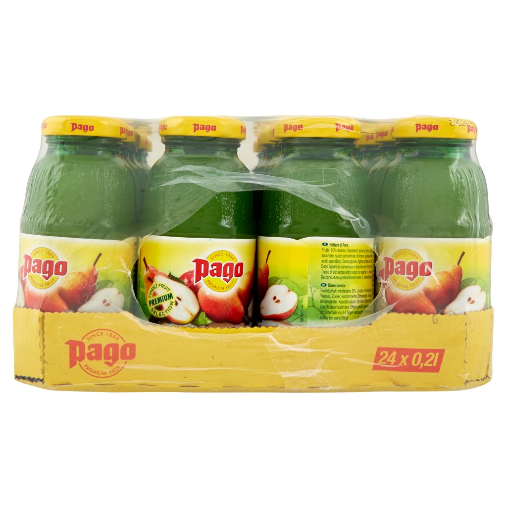 Pago Succo di Frutta, Pera Nettare, Bottiglia Vetro Monodose 20 Cl x 24 ...